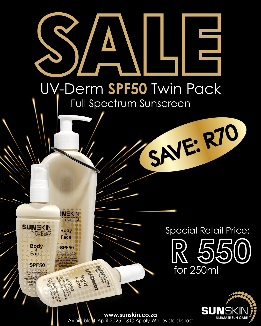 SUNSKIN UV-Derm Twin Pack SPF50 Full Spectrum Sunscreen - BODY & FACE